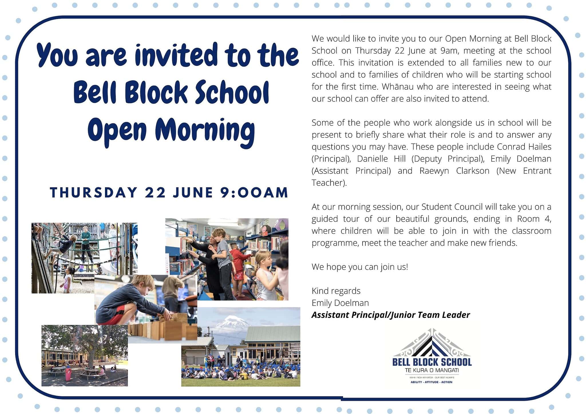 OPEN MORNING 22 JUNE | Bell Block School